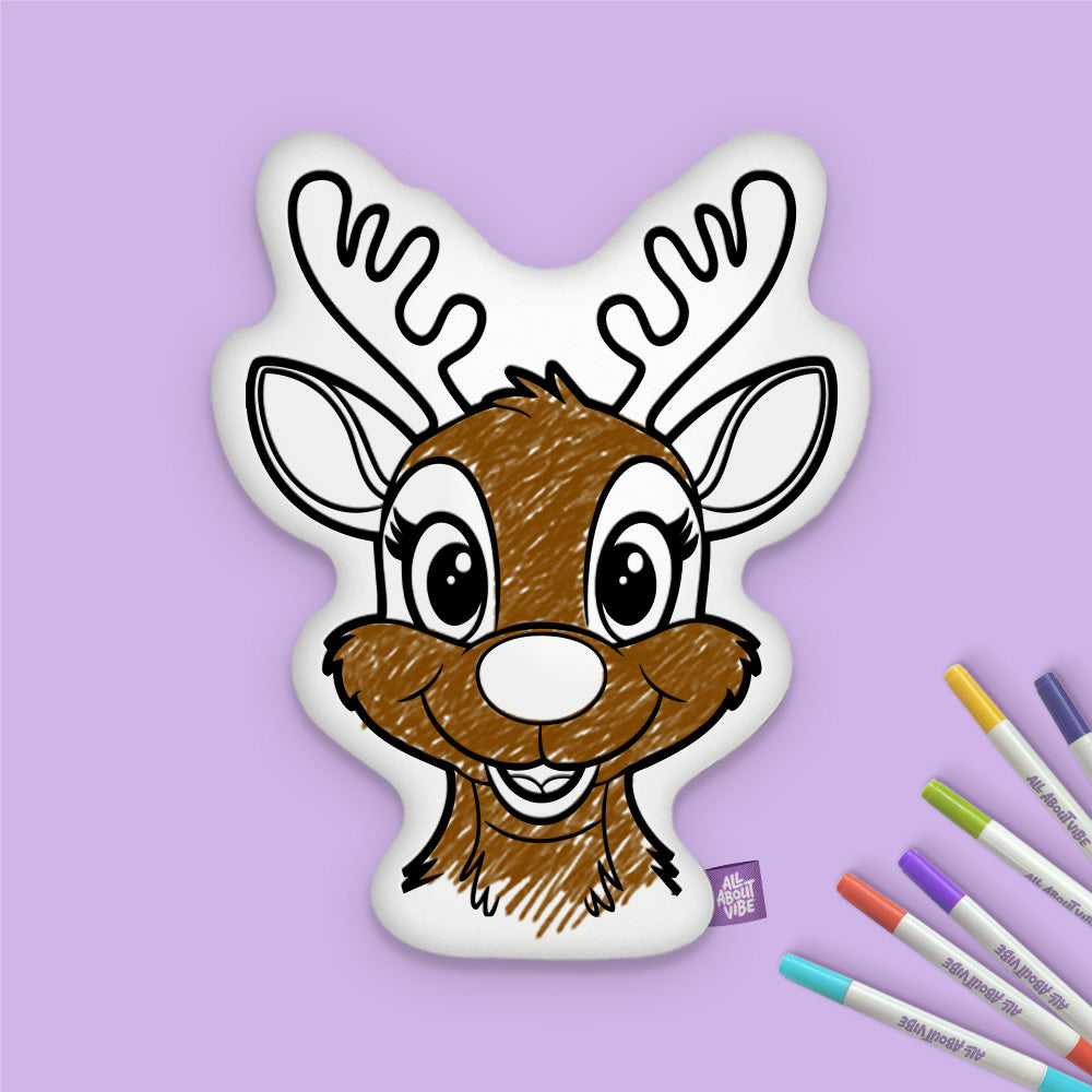 Color Your Own Reindeer Pillow- All About Vibe - Made In USA
